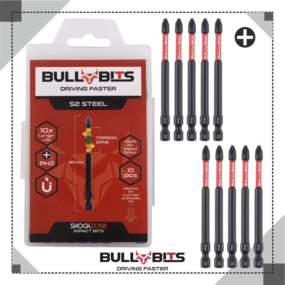 Bull Bits PH2 90mm Impact Duty Screwdriver Drill Driver Bits